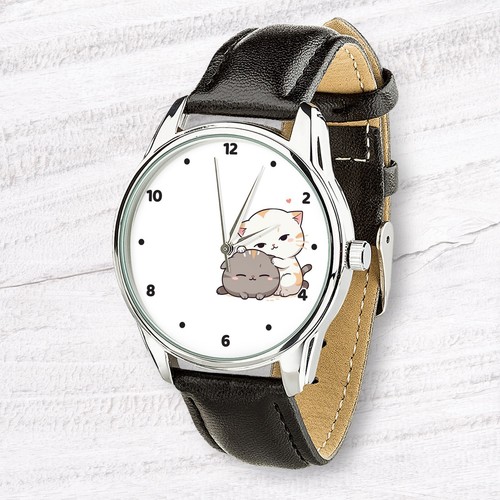 Cute Cats Hugging Watch, Adorable Kawaii Kitty Art, Sweet Gift for Cat ...