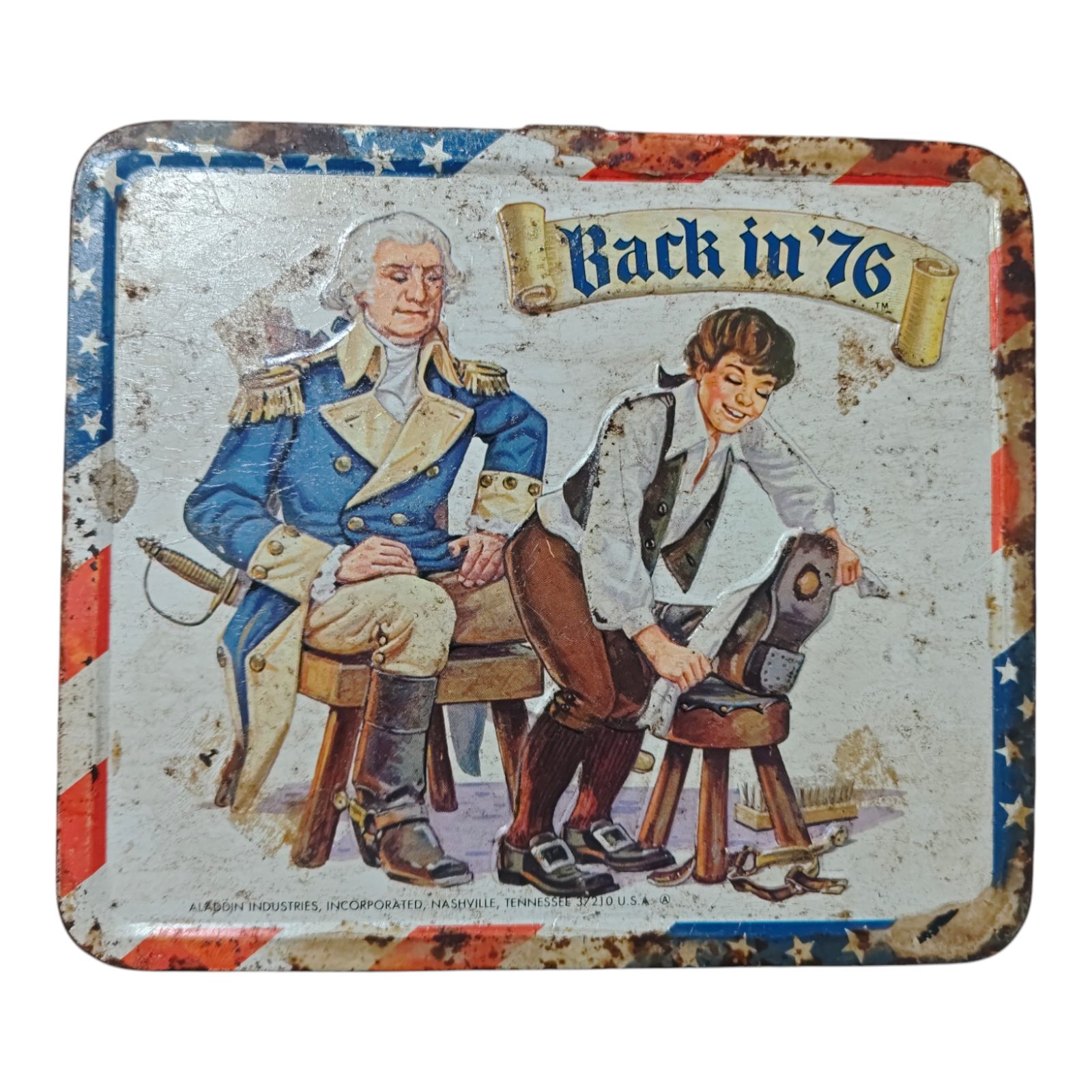 Vintage Old Antique Iron Multi-Color Embossed Back In 76 Lunch Box ...