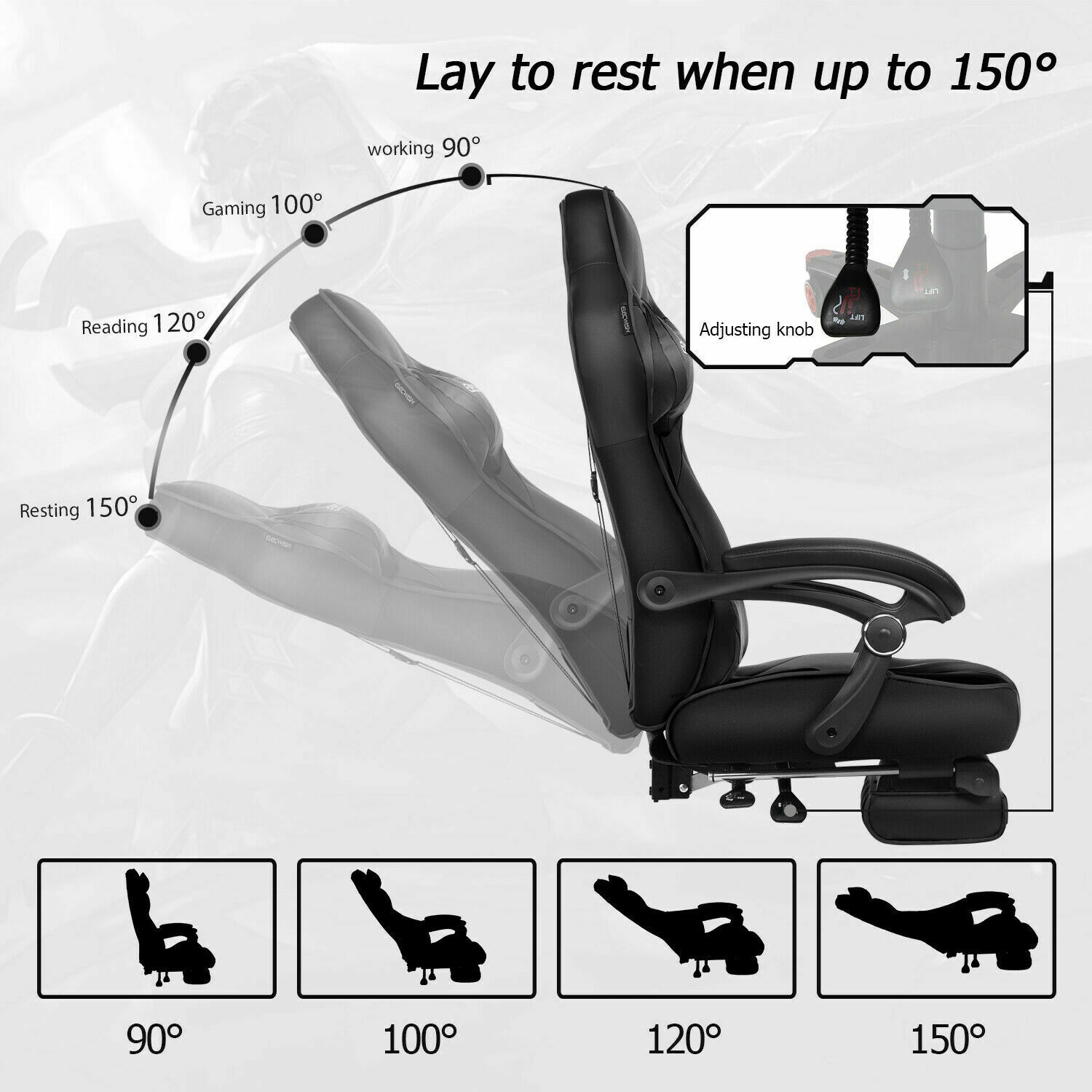 ELECWISH Gaming Chair Ergonomic Computer Office Chair Recliner Swivel ...