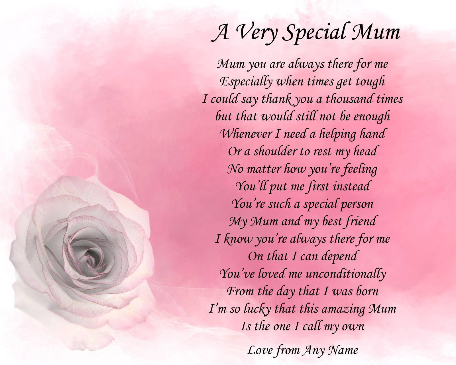 Personalised A Very Special Mum Poem 10x8 Picture With Optional Frame ...