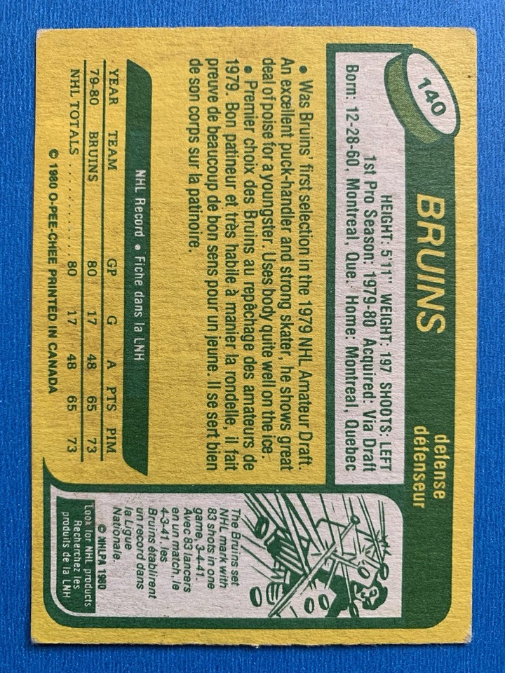 1980-81 OPC O-Pee-Chee Ray Bourque Boston Bruins RC #140 Rookie Card ...