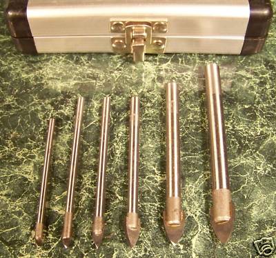 6pc. GLASS CUTTING DRILL BIT SET CARBIDE TIP new w/case | eBay