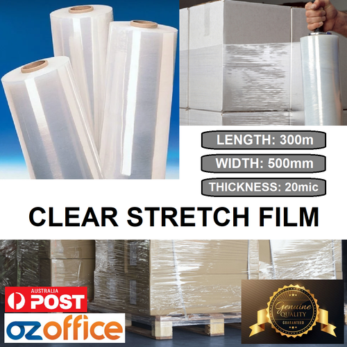 1 x Clear Stretch Film Pallet Shrink Wrap 500mm x 300m 20um Hand Use ...