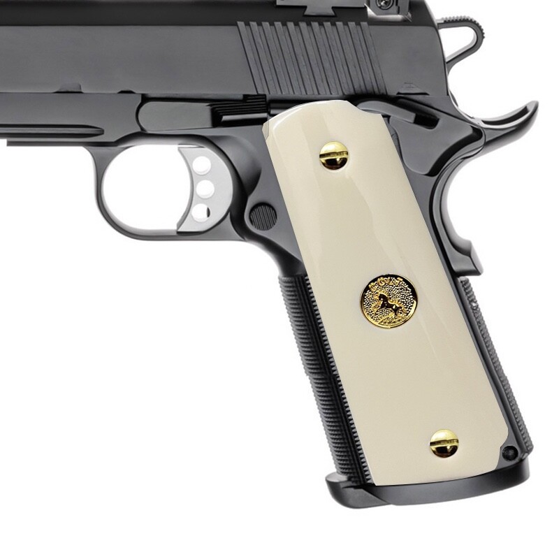 1911 Grips Full Size COLT Springfield Ivory Gold Horse Medallion W ...