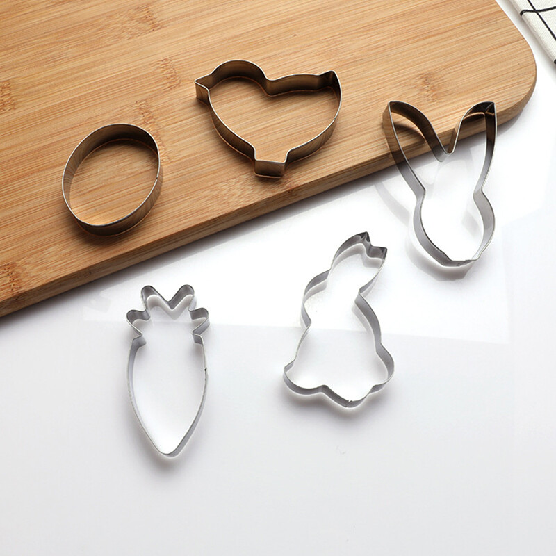 5PCS Easter Egg Rabbit Radish Stainless Steel Cookies Cutter Cake Mold ...