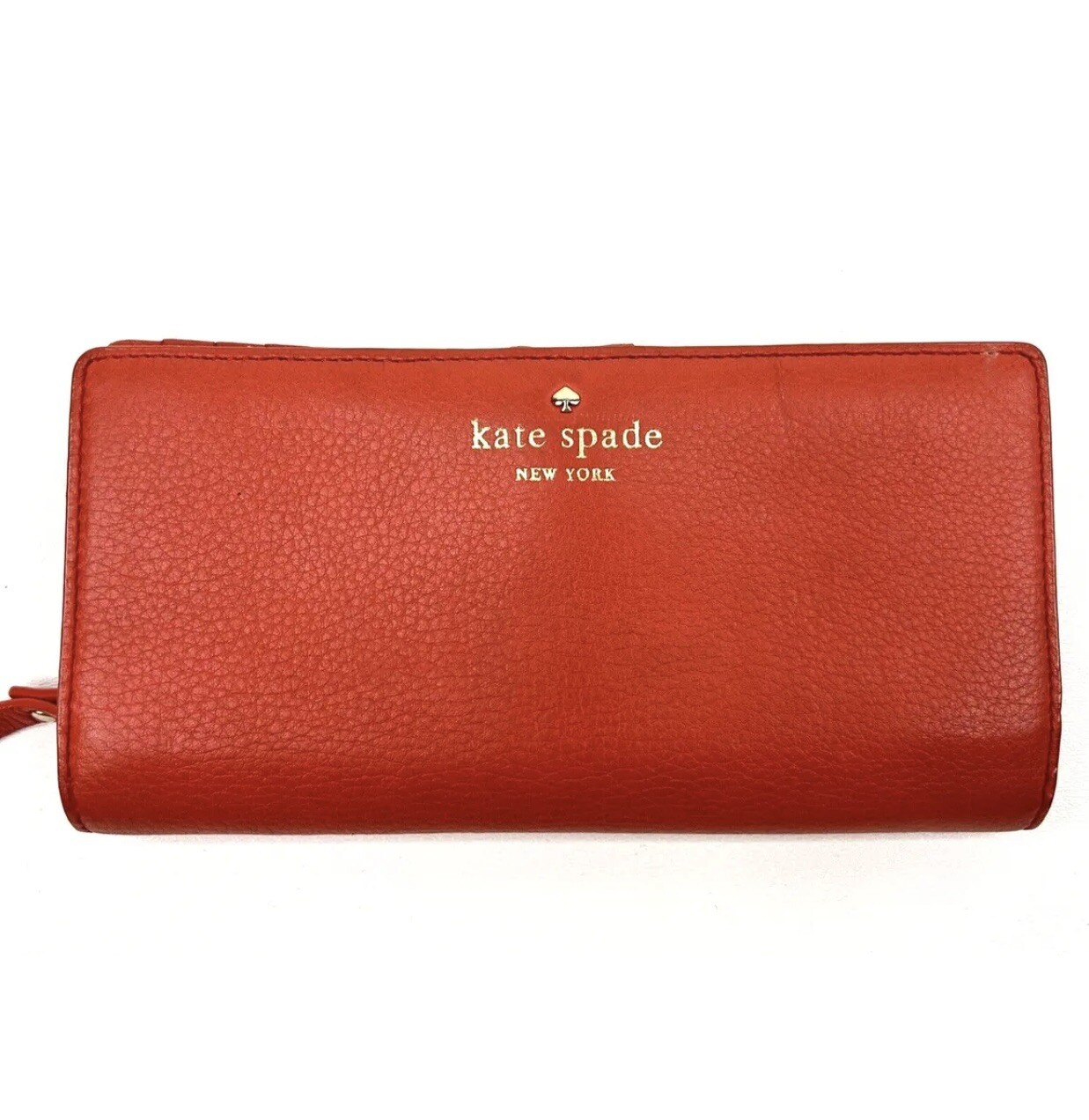KATE SPADE Orange Pebble Leather Bi-Fold Zip Around C… - Gem