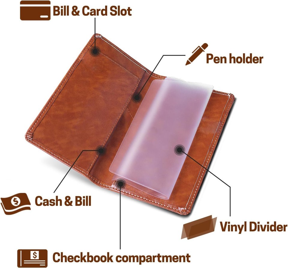 Checkbook Cover - Premium Leather Check Book Holder Wallet with RFID ...