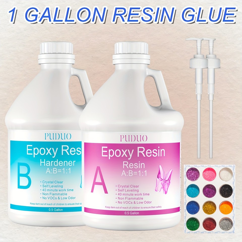 1-Gallon Epoxy Resin Kit With Accessories (Glitter & Crystal Clear Art ...