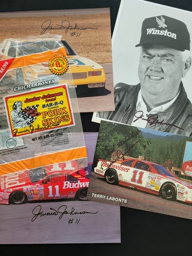 Junior Johnson Signed Lot of 5 Items, Photos/Hero Cards/Pork Skin ...