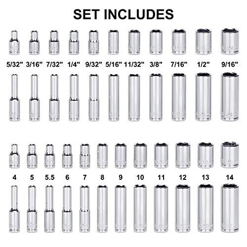 62 Pieces 1/4 Inch Drive Socket Set Sae/metric 1/4" Socket Set With ...