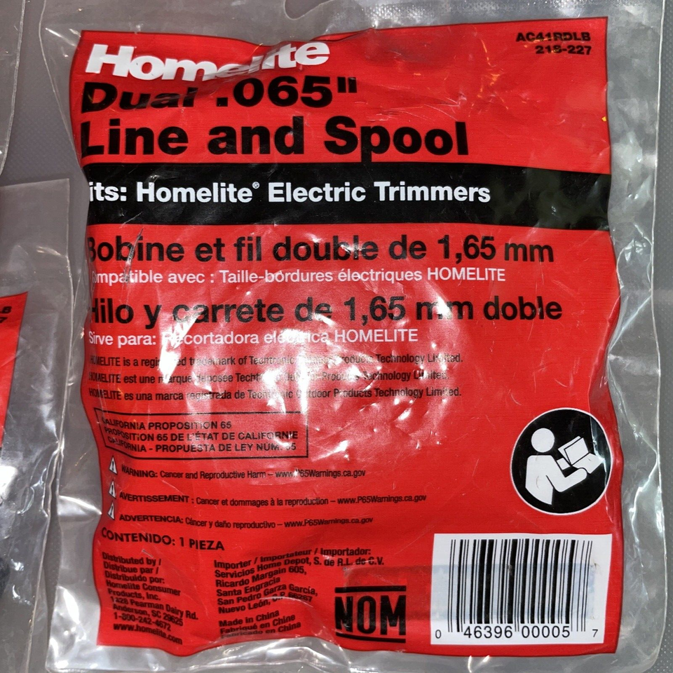 Homelite Dual .065" Line & Spool for Electric String Trimmer AC41RDLB ...