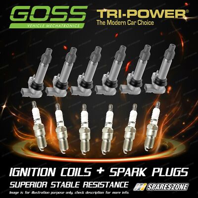 6 GOSS Ignition Coils + 6 Tri-Power Spark Plugs for Holden Statesman WM ...