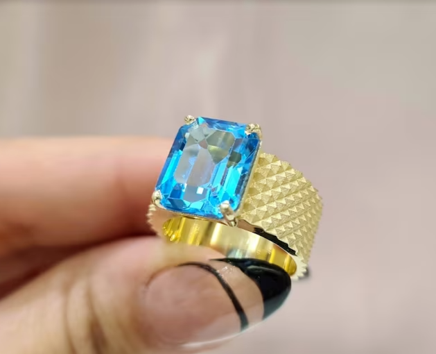 Swiss Blue Topaz 14k solid Yellow Gold Ring Engagement Ring Wedding ...