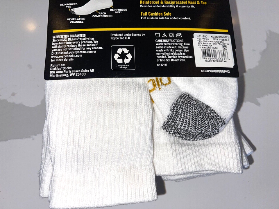 NEW DICKIES FLEX DRI-TECH CREW PERFORMANCE WORK SWEAT FIGHTING SOCKS 3 ...