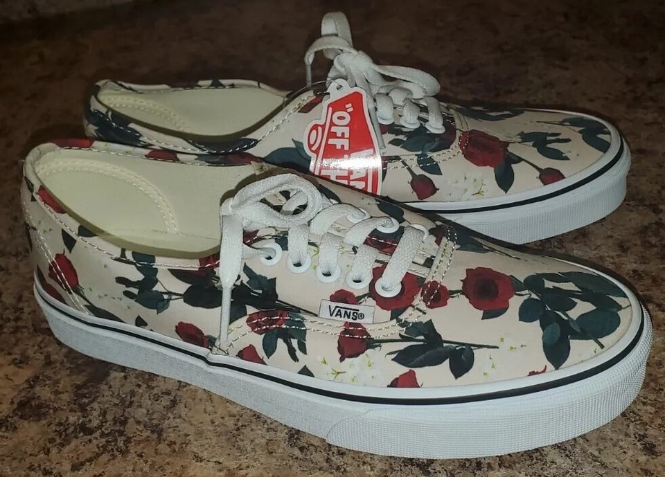 Vans Authentic Low Top Cream Sneakers With Roses Womens Size 8.5 NWOB 🌹 ...