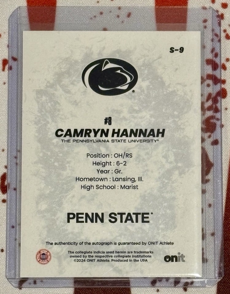 Camryn Hannah 2024 Onit Athlete Penn State Volleyball White Autograph ...