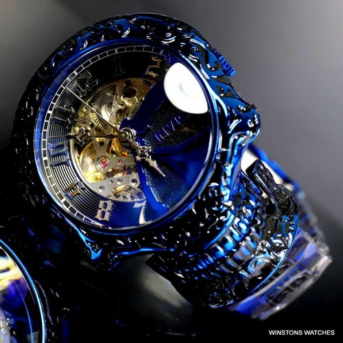 Invicta Artist Skull Automatic Skeletonized Blue Stainless Steel 50mm ...