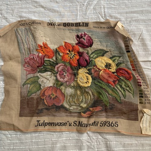 Vintage tulip floral needlepoint Craft Unfinished | eBay