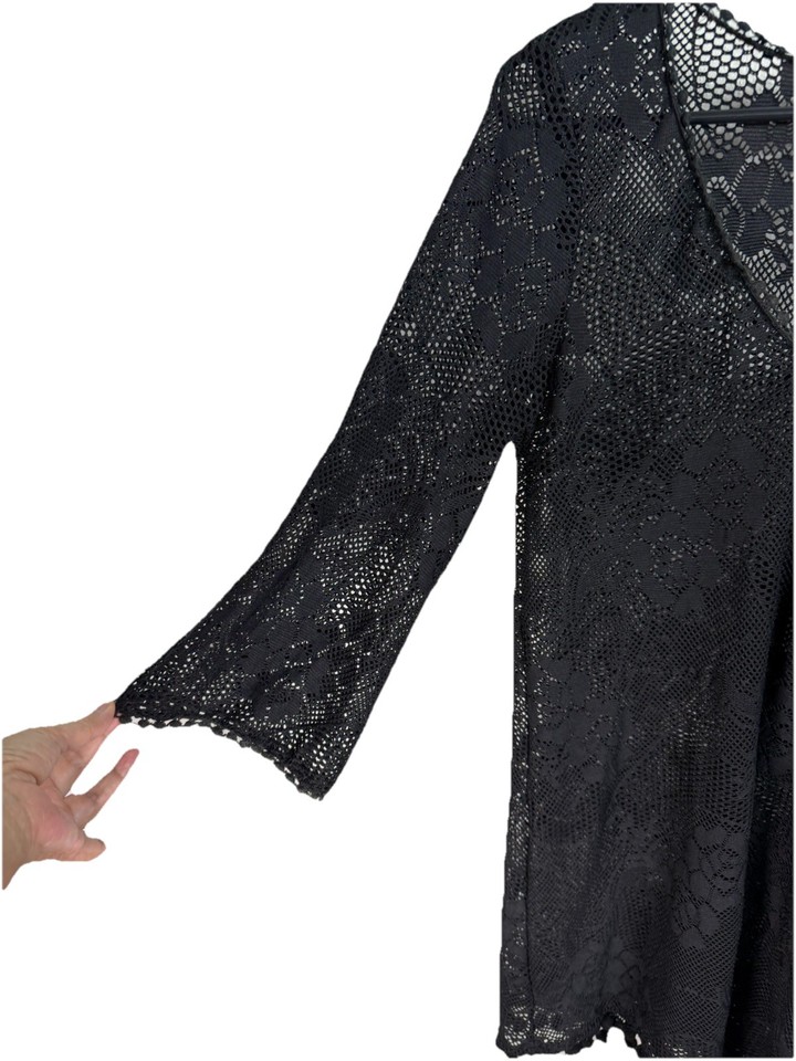 En Creme Womens Black Lace Swim Coverup Dress Sz Small Bobble Trim ...