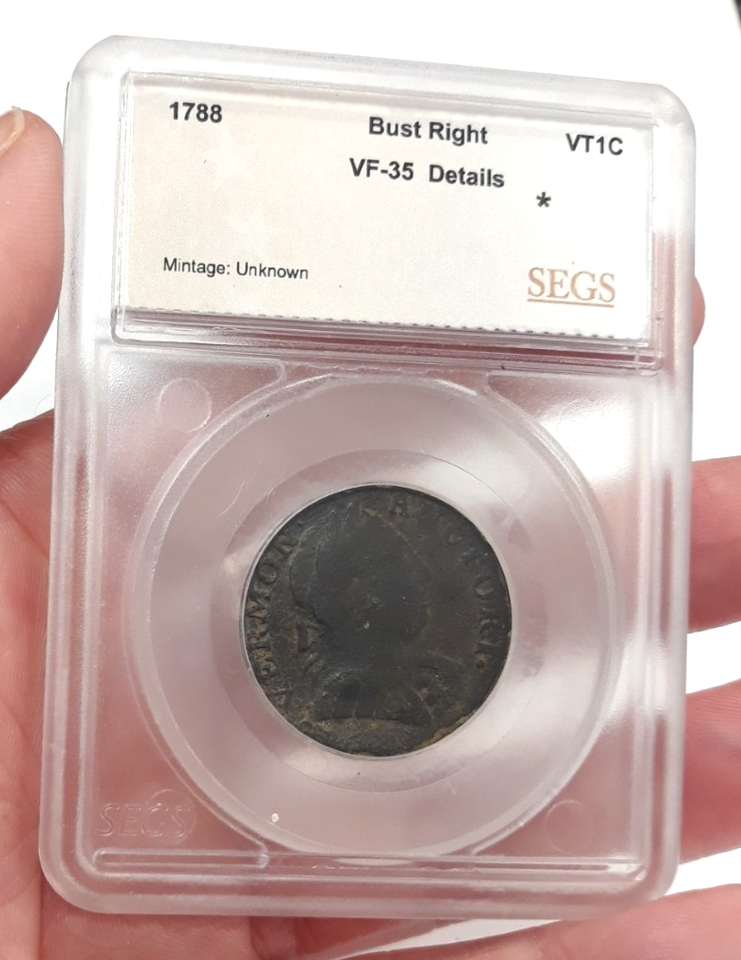 1788 VERMONT COLONIAL COPPER BUST RIGHT 1c COPPER COIN SEGS VERY FINE ...