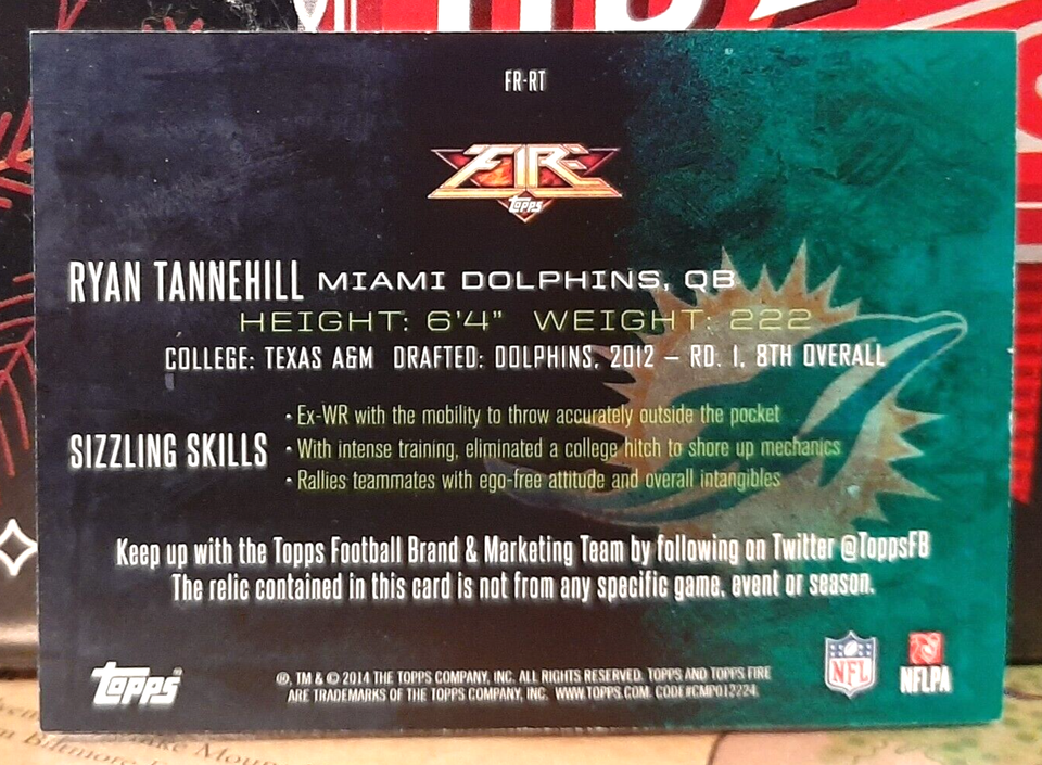 RYAN TANNEHILL RELIC ~ 2014 TOPPS FIRE / FIRE RELIC #FR-RT ~ AGGIES ...