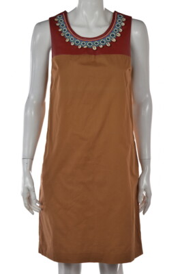 NEW Roberta Freymann Masai Dress Size XS Red Tan Shift Knee Length ...