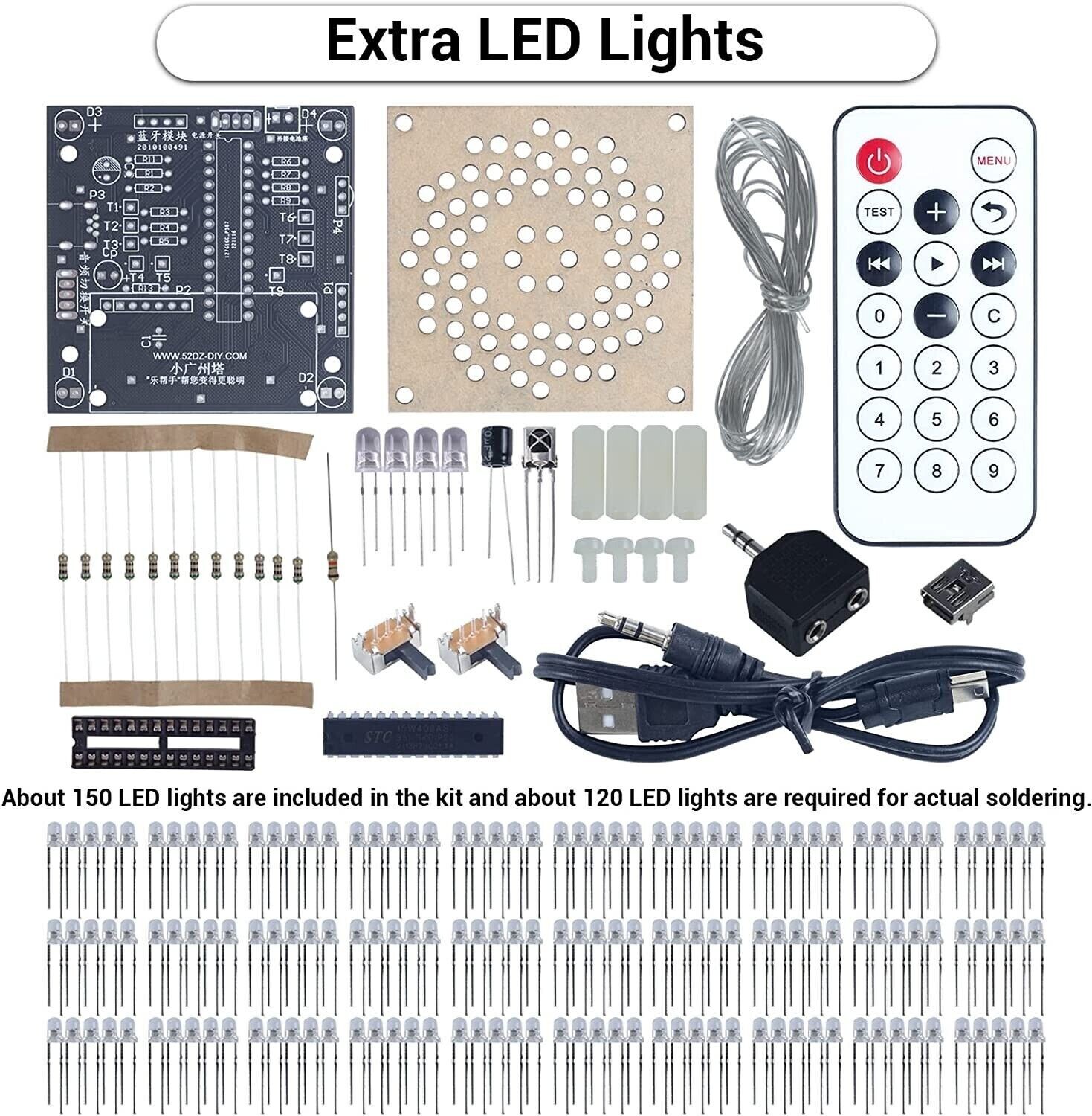 LED Tower DIY Kit 21 LED Lighting Effect Music Spectrum Mode Soldering ...