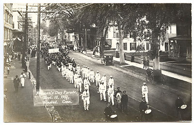 Winsted CT Fireman's Day Parade Street Vie Trolley Tracks RPPC Postcard ...