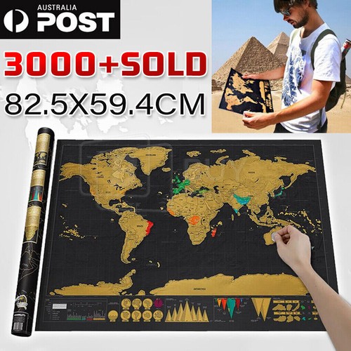 Deluxe Scratch off world Map Interactive large Poster Atlas Travel ...