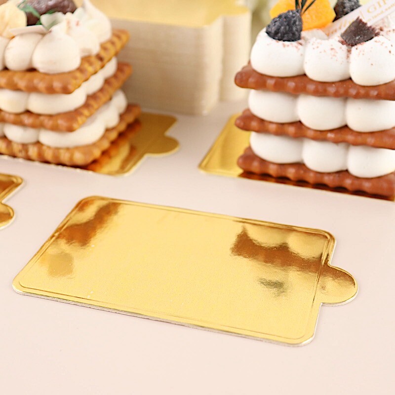 50 Gold 4 in Metallic Rectangle Mini Cake Boards Disposable Dessert ...