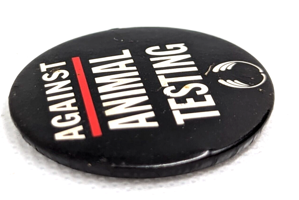 Vtg 80s Anti ANIMAL TESTING Protect Cruelty Against Body Shop Badge Pin ...