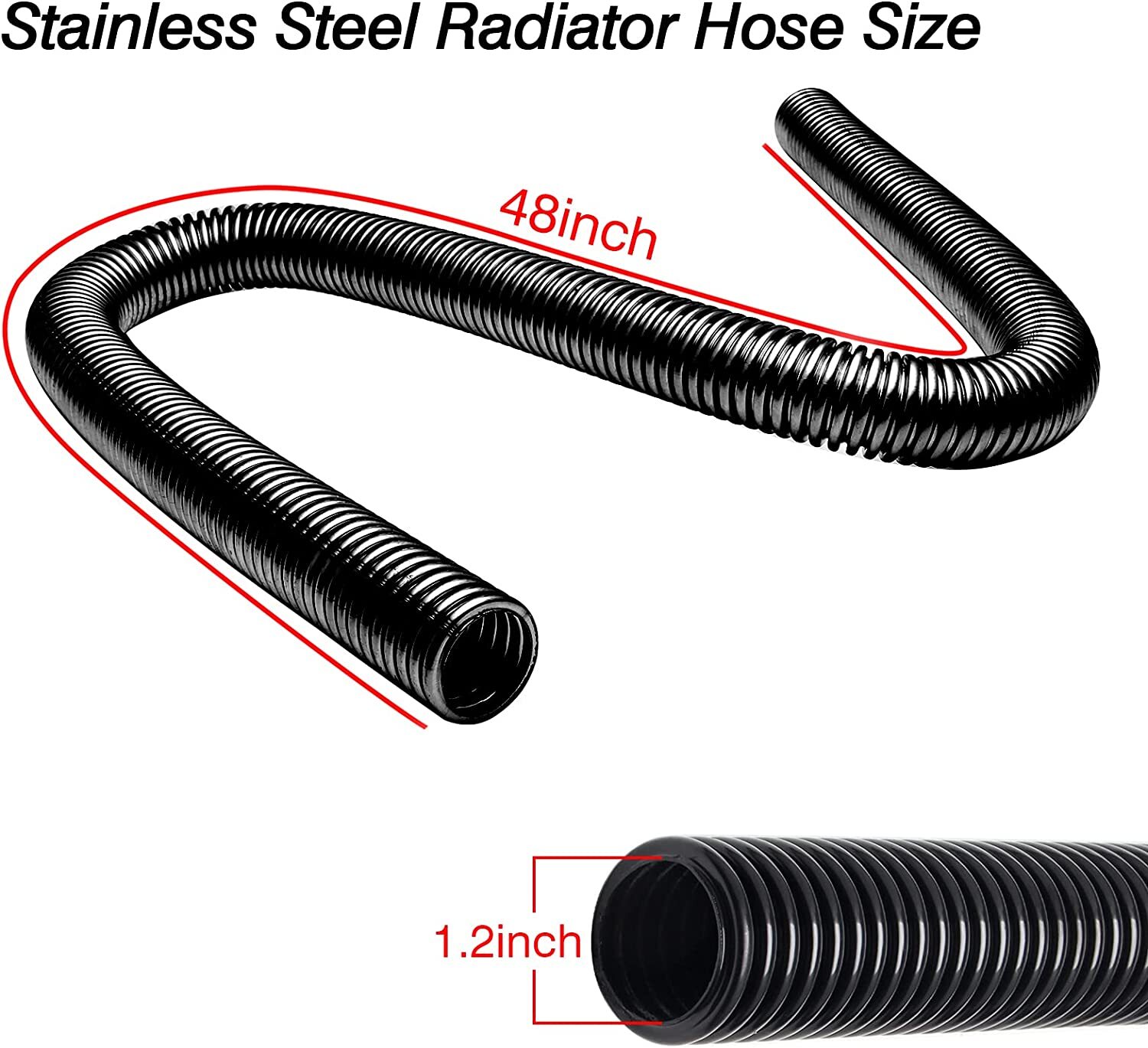 48" Stainless Steel Universal Radiator Flexible Coolant Water Hose With ...