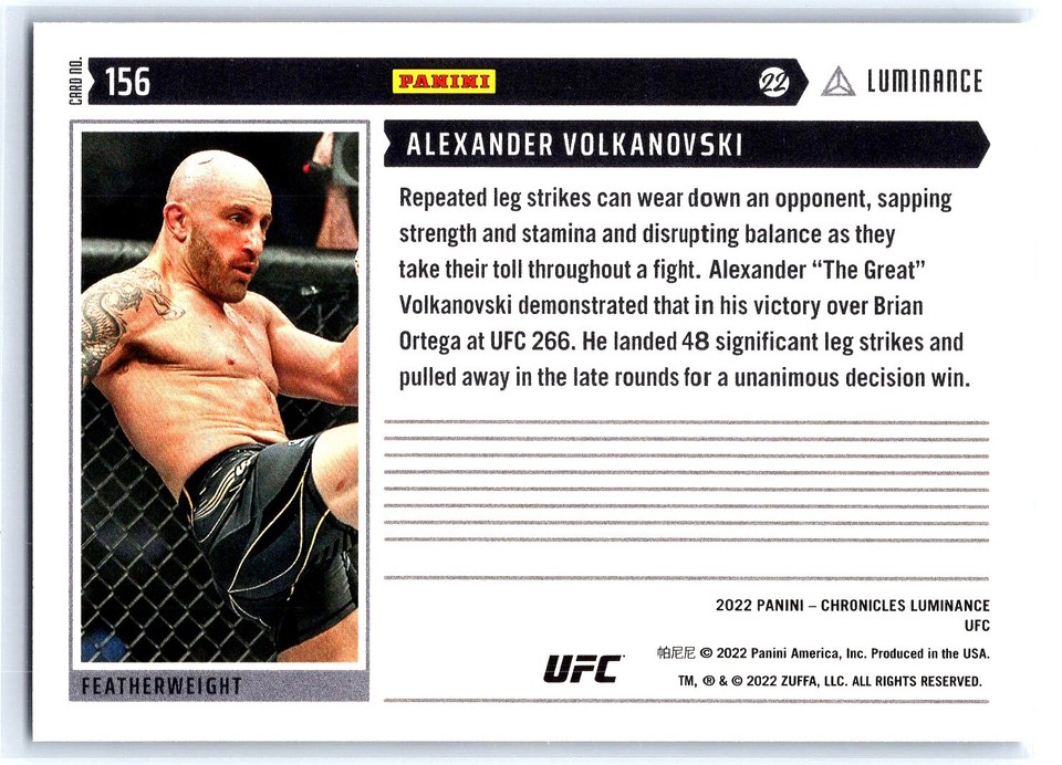2022 CHRONICLES UFC LUMINANCE BASE CARD #156 ALEXANDER VOLKANOVSKI ...