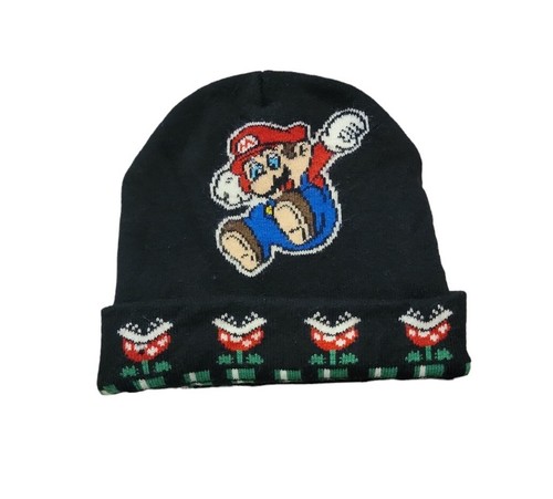 Super Mario Bros Beanie Hat Nintendo Black Red Knit Boys One Size | eBay