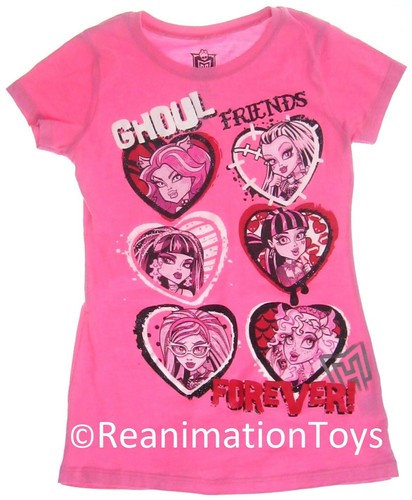 Girls Monster High MH Pink T-Shirt Tops Ghouls Friends Forever Large L ...