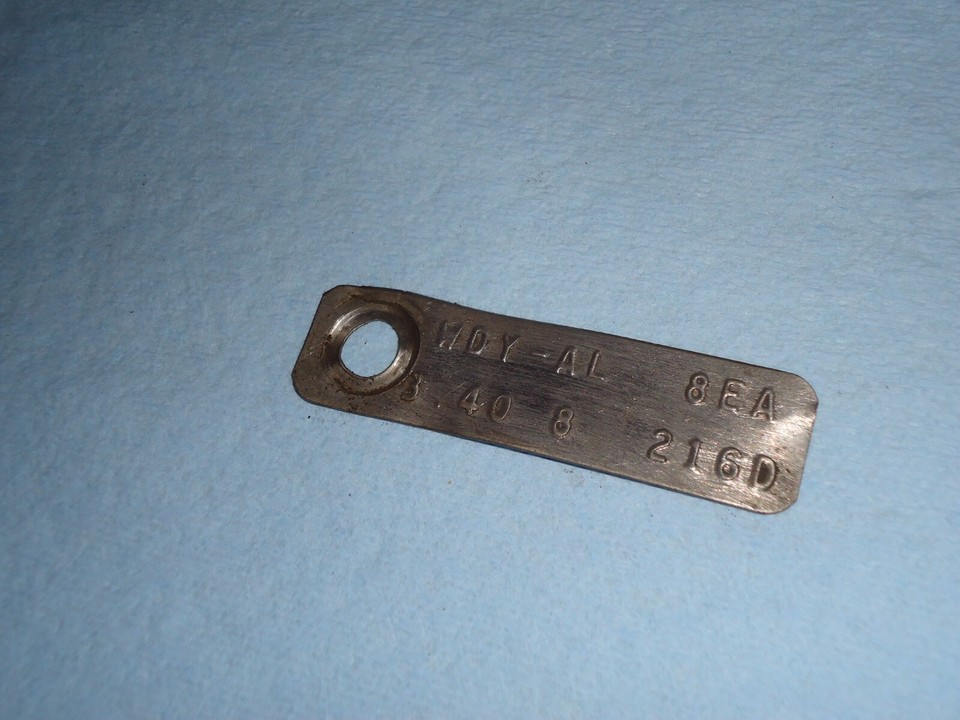 Ford Rear End Axle ID Identification Tag 8" WDY-AL Date 8EA 3.40 Gear ...