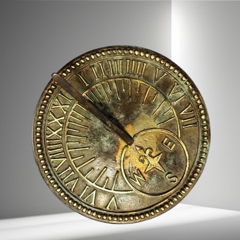 Solid Brass Roman Sundial Clock Garden Strake, 8" Inch with compass ...
