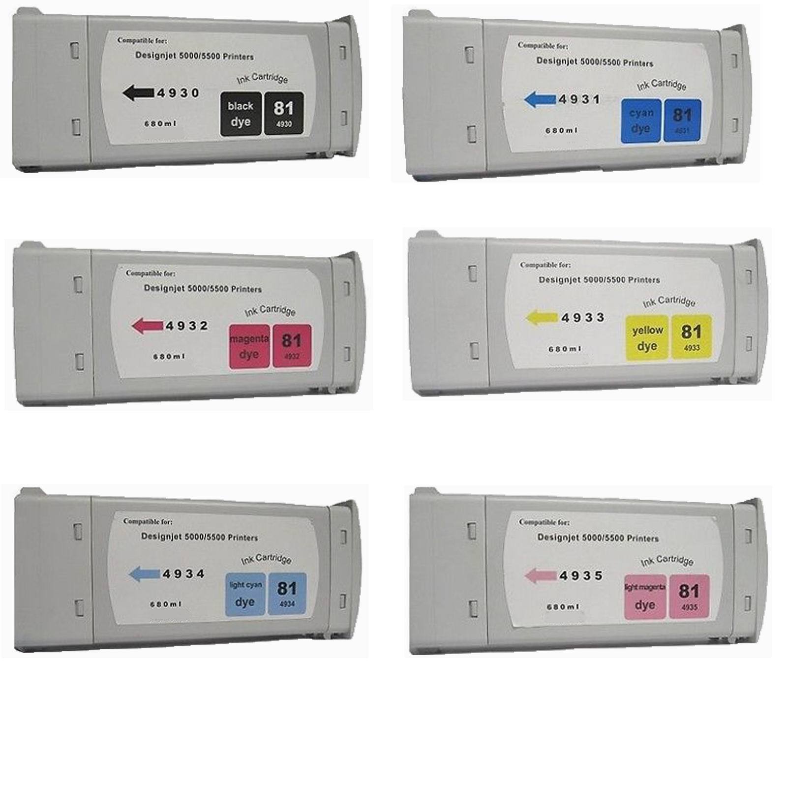 6 NEW Compatible Cartridges fits HP Designjet 5000ps 5500ps for HP 81 ...