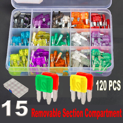 120x Mini Car Fuse Auto Mini Blade Car Fuse Set 5 10 15 20 25 30 Amp ...