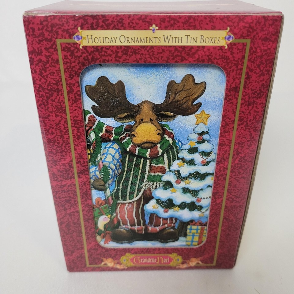 Grandeur Noel Holiday Christmas Ornament Tin Gift Box Angel Moose ...