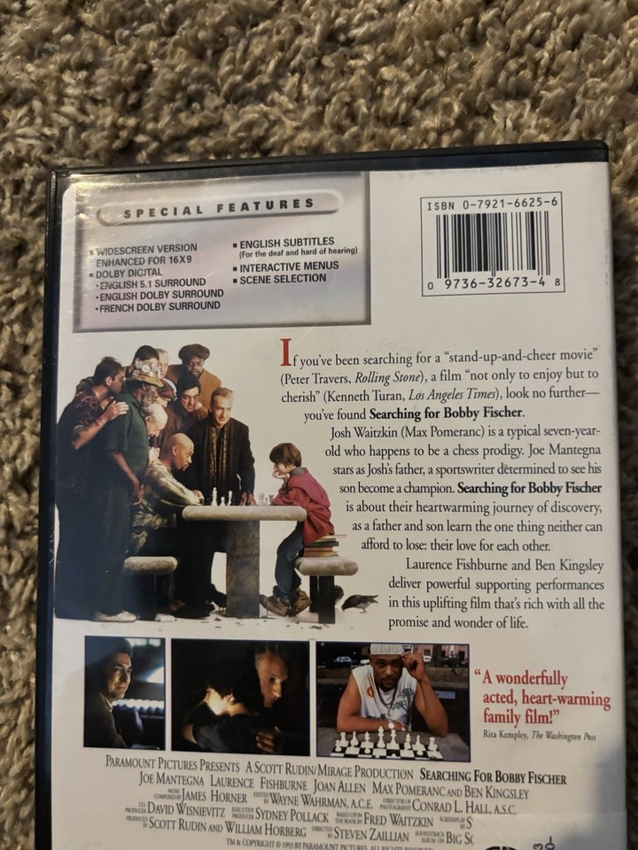 Searching For Bobby Fisher DVD Joe Mantegna Ben Kingsley Chess Film | eBay