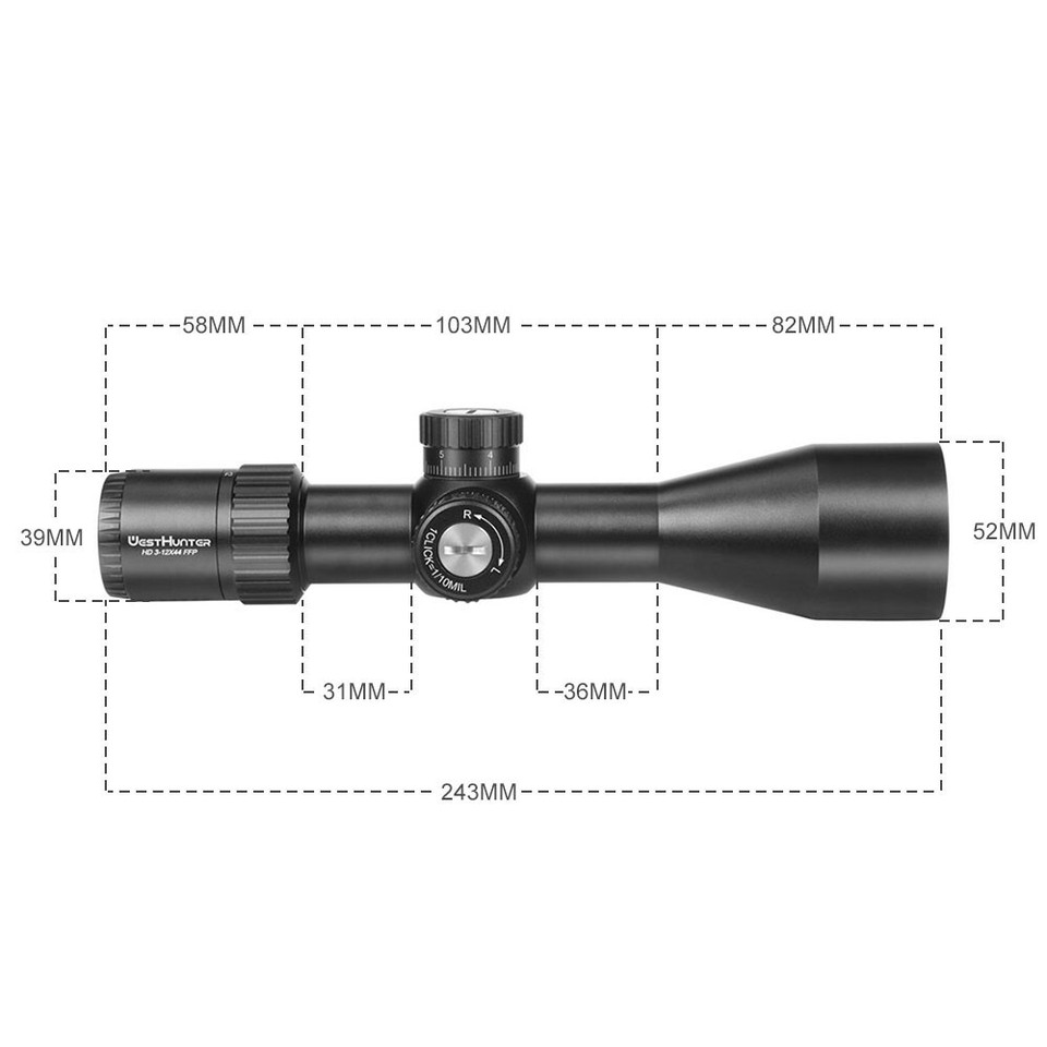 Tactical Rifle Scope WESTHUNTER HD 3-12X44 FFP 1/10MIL 30MM Tube ...