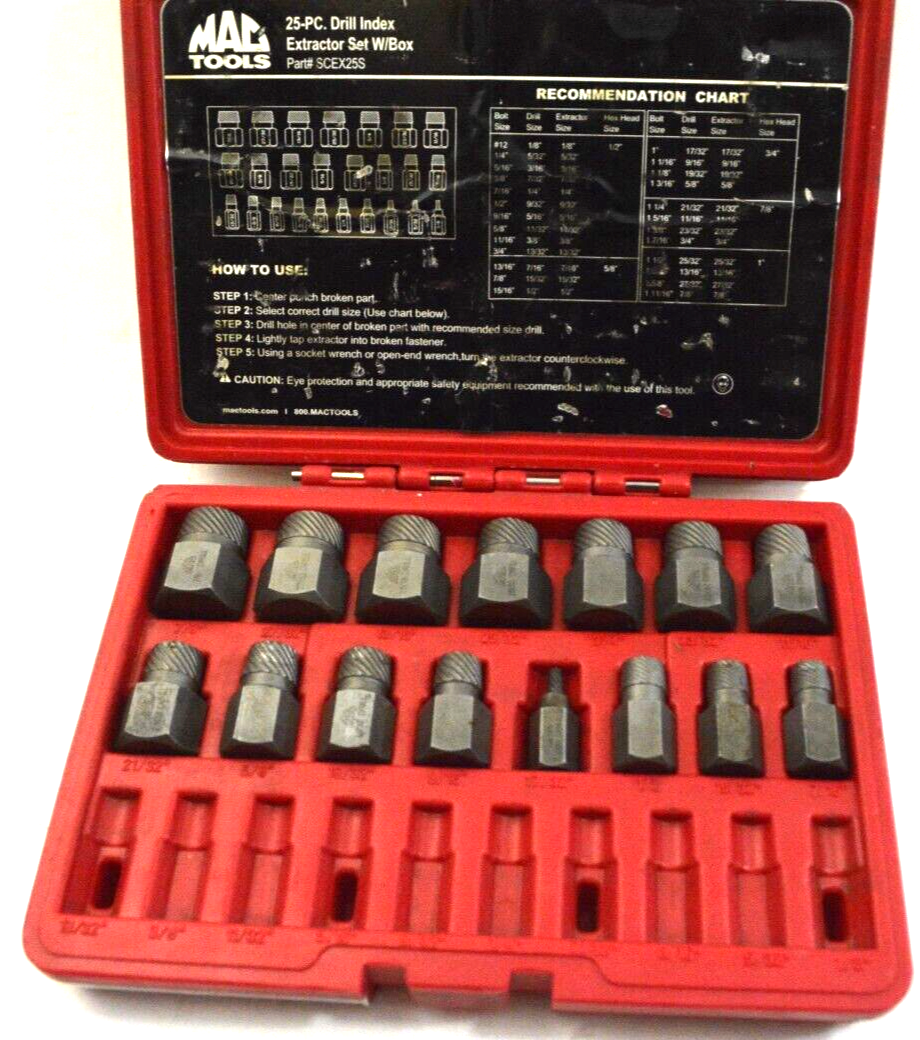 Mac Tools SCEX25S 15 Piece Multi-Spline Screw Drill Index Extractor Set ...