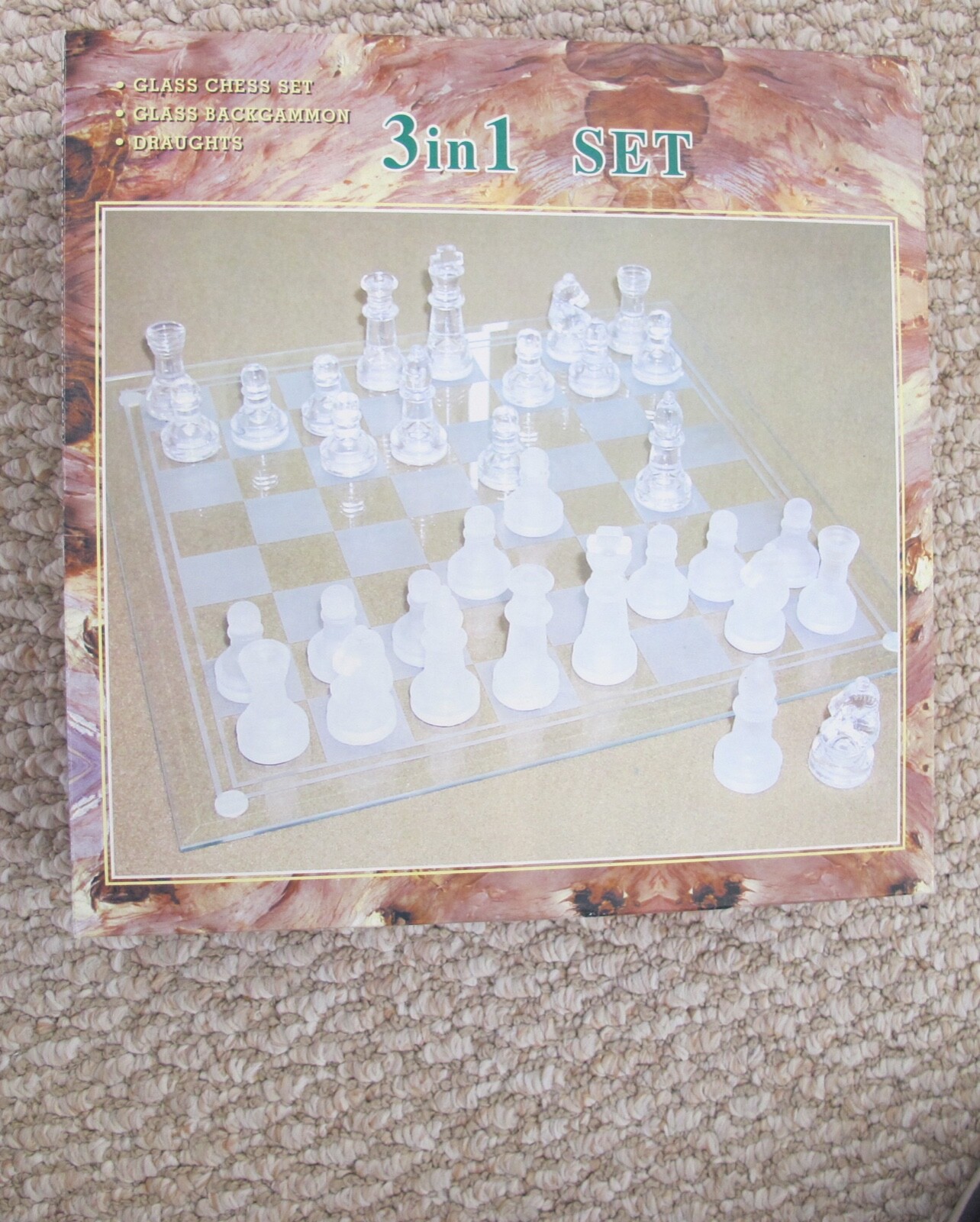 3 in 1 Board Game Set Glass Chess Set Glass Backgammon Draughts | eBay