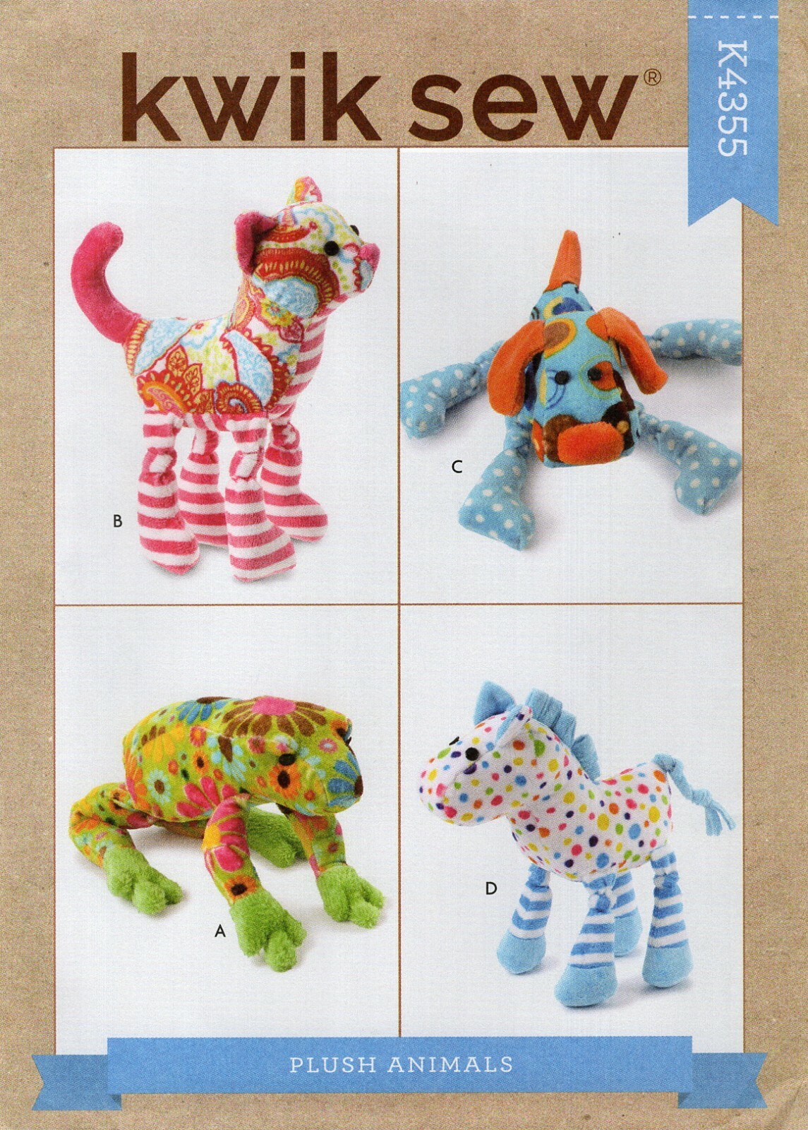 Kwik Sew K4355 PLUSH ANIMALS Frog, Cat, Dog, Horse UNCUT Sewing Pattern | eBay