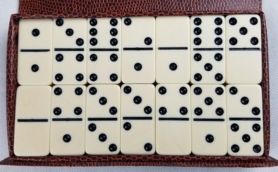 Vintage Dominos Double Six Standard Set of 28 Ivory Tiles With Travel ...