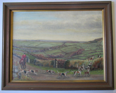 Antique Vintage Cornish Fox Hunting Penwith Oil Painting Signed Framed ...