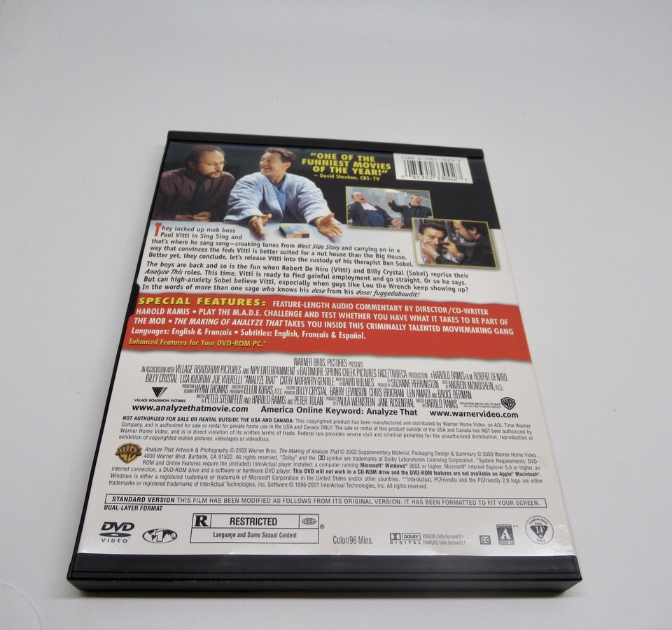 Analyze That Robert De Niro & Billy Chrystal Warner Bros. 2002 R DVD | eBay