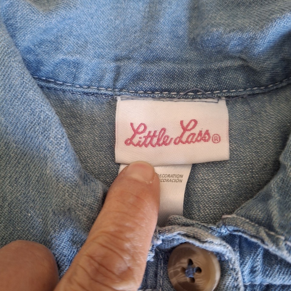 Little Lass Denim Dress Size 24M Toddler Embroidered Floral Roll Tab ...