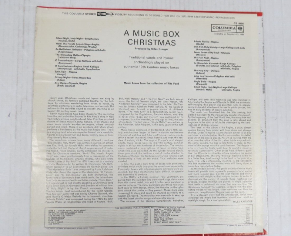 A MUSIC BOX CHRISTMAS ALBUM VINYL CS 8498 RITA FORD | eBay